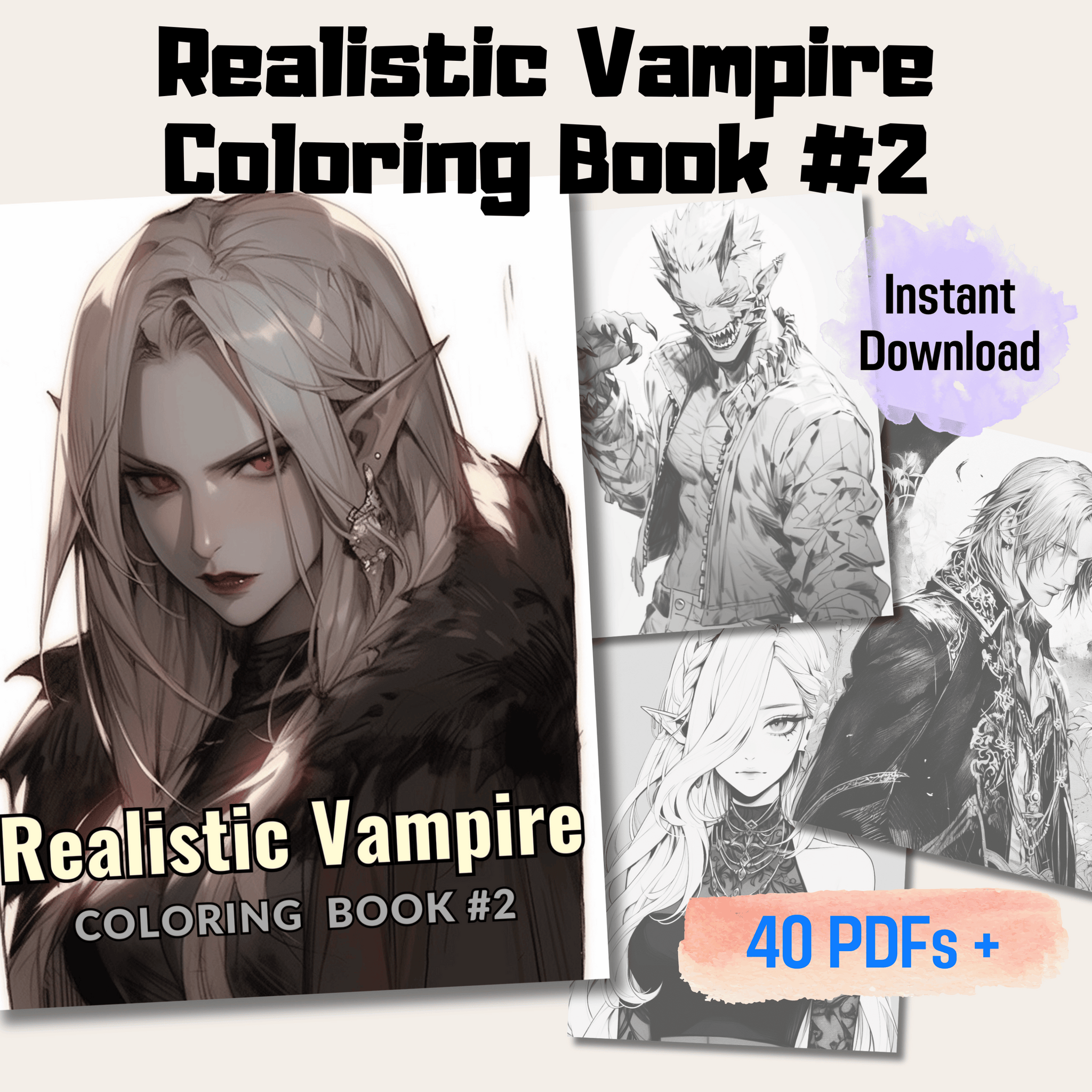 20 Pages Realistic Vampire Grayscale Coloring Book, Instant Download ...