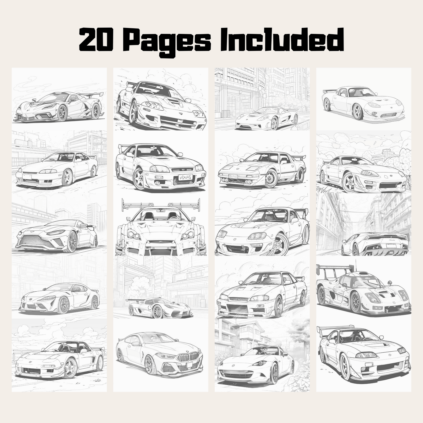 Sport Car Coloring Book, 20 Pages Detailed Illustrations PDF – Funny ...