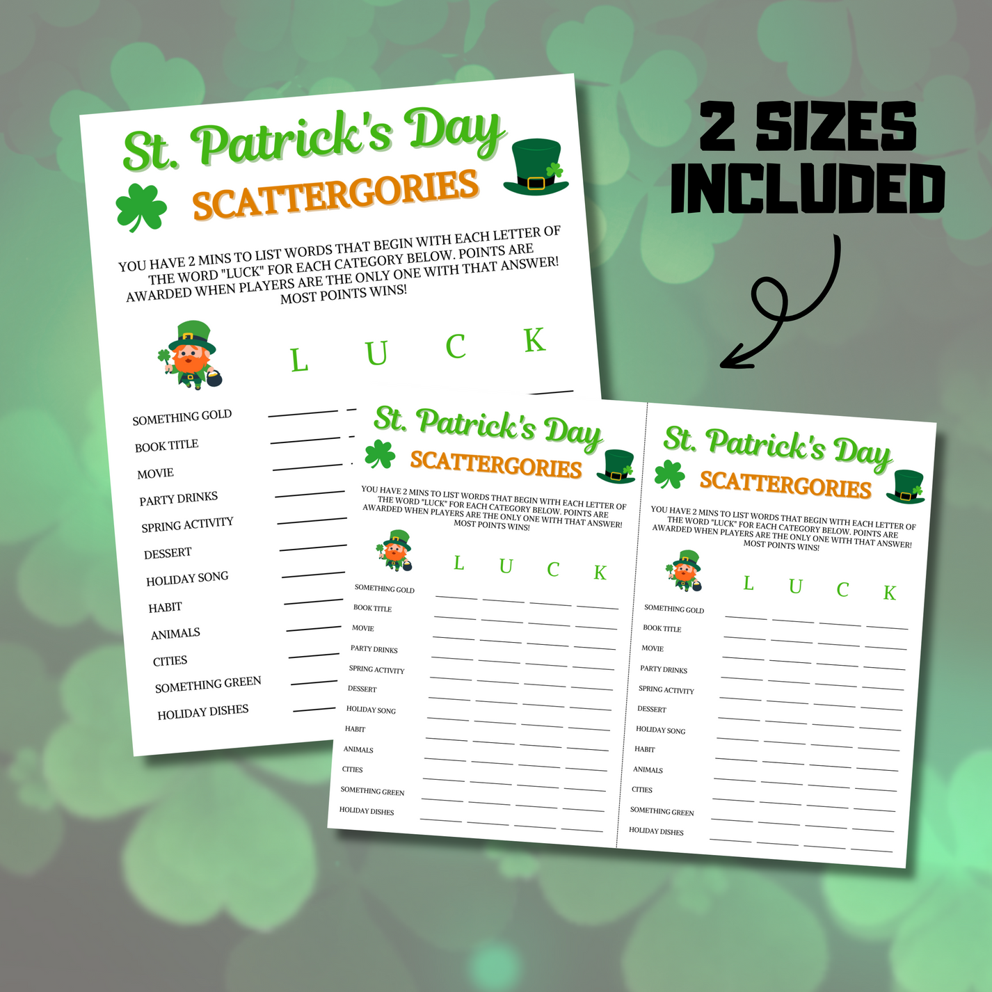 St. Patrick's Day Scattergories Game | St. Patty's Think Fast Game ...