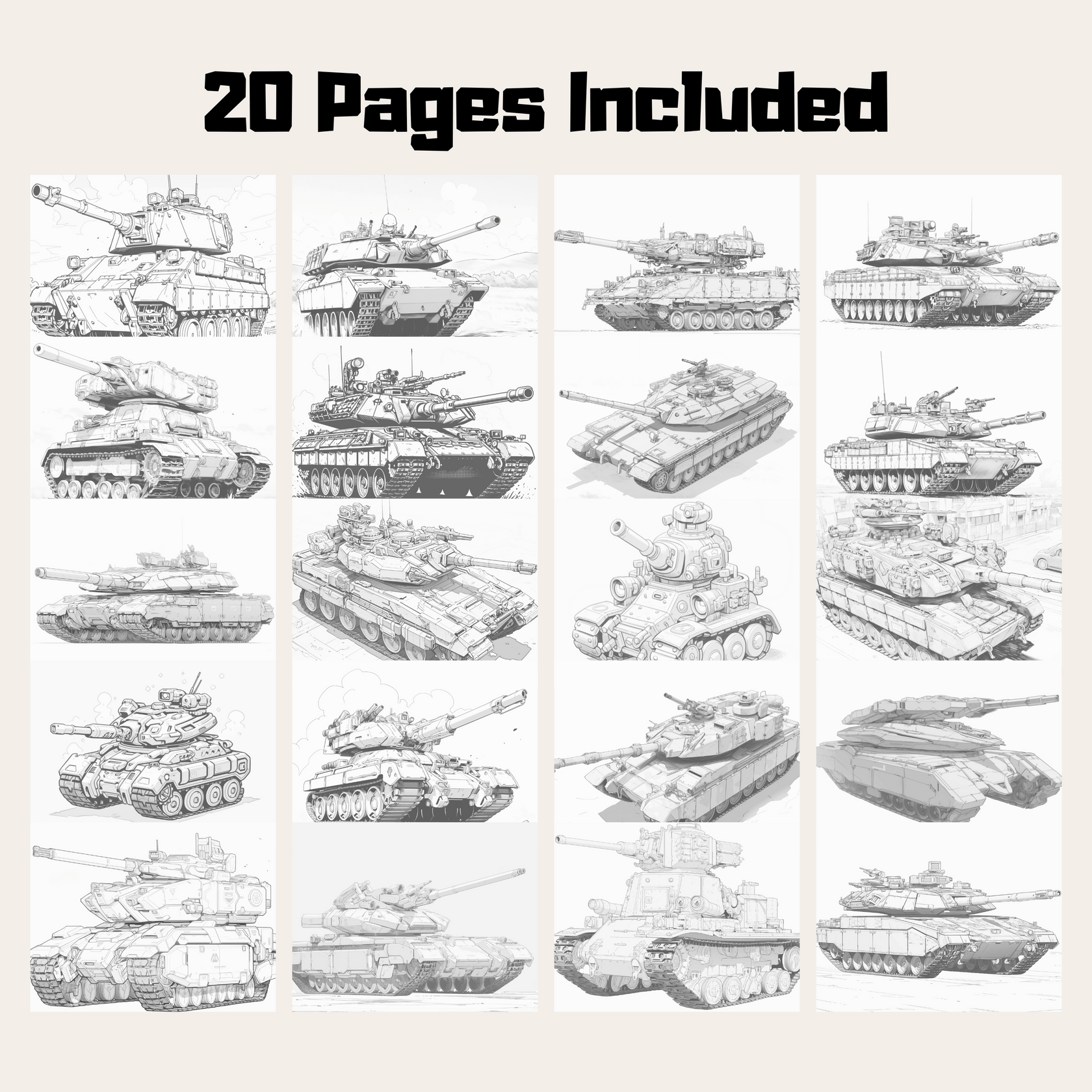 Tank Coloring Book, 20 Pages of Military Vehicle Designs for All Ages ...