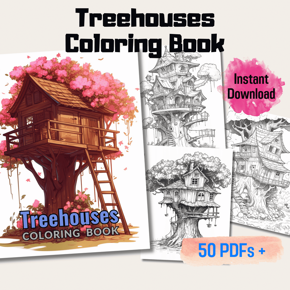 25 Pages Enchanted Treehouse Coloring Book, Instant Download, Printabl ...