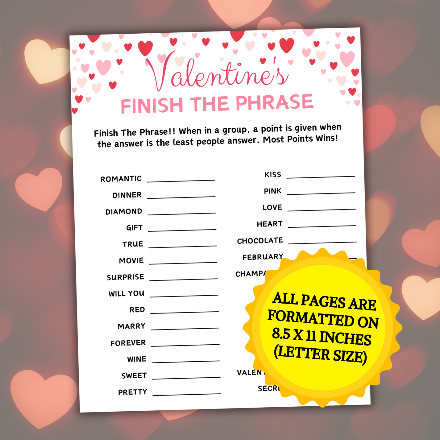 Valentine's Day Finish The Phrase Game | Valentines Fill in the Blank ...
