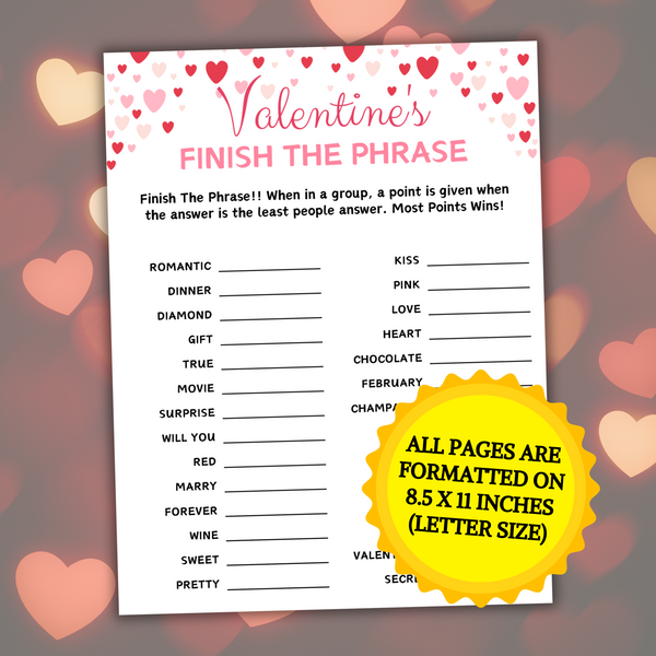 Valentine's Day Finish The Phrase Game | Valentines Fill in the Blank ...