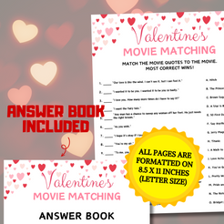 Valentine's Day Movie Matching Game | Love Movie Quote Match Game ...